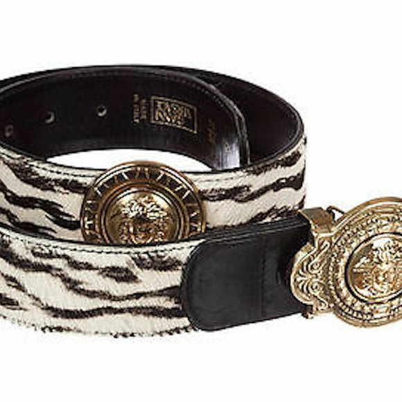 Accessories | Versace Medusa Zebra Print Leather Belt | Poshmark